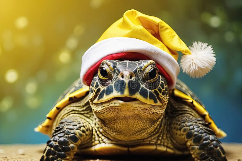 Turtle in a Christmas hat stock illustration. Illustration of year ...