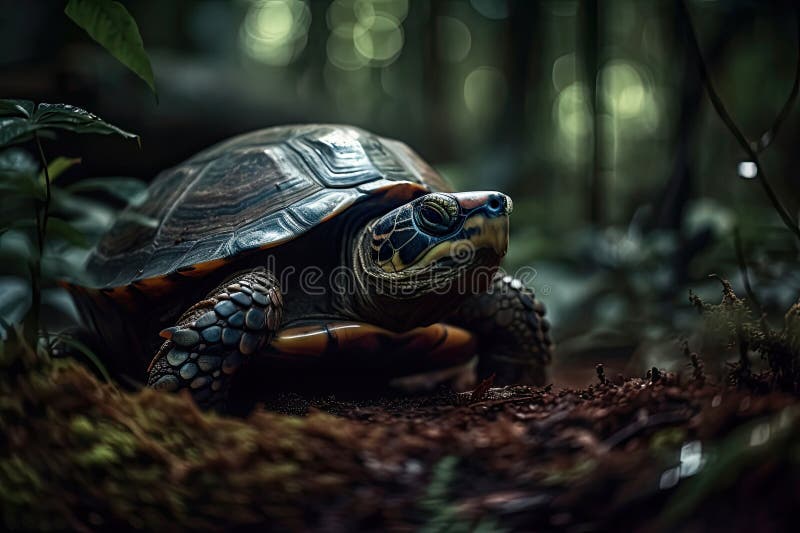 Turtle Close Up in Tropical Forest. Generative AI Stock Illustration ...