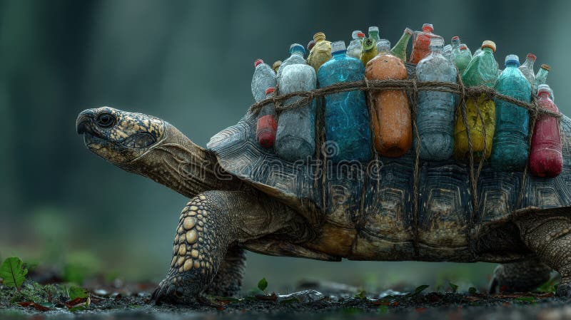 Turtle Collecting Plastic Waste in Forest Environment Highlighting ...