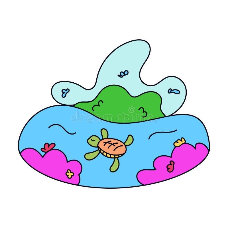 Turtle on a coral reef stock vector. Illustration of barranquilla ...