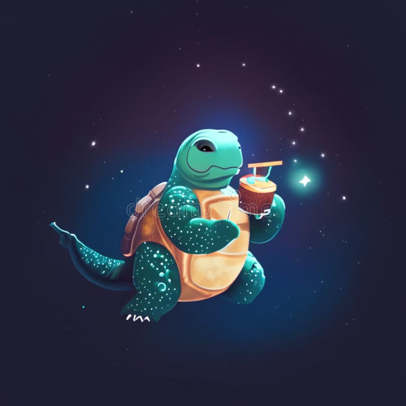 Turtle with a Cup of Coffee in His Hand. 3d Rendering Generative AI ...
