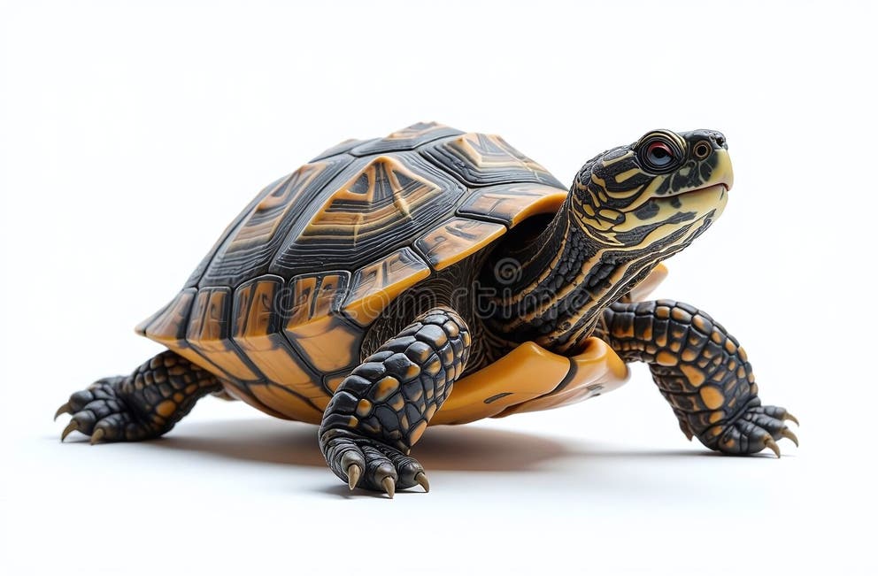 Turtle with Detailed Shell and Patterned Skin on White Backdrop. Stock ...