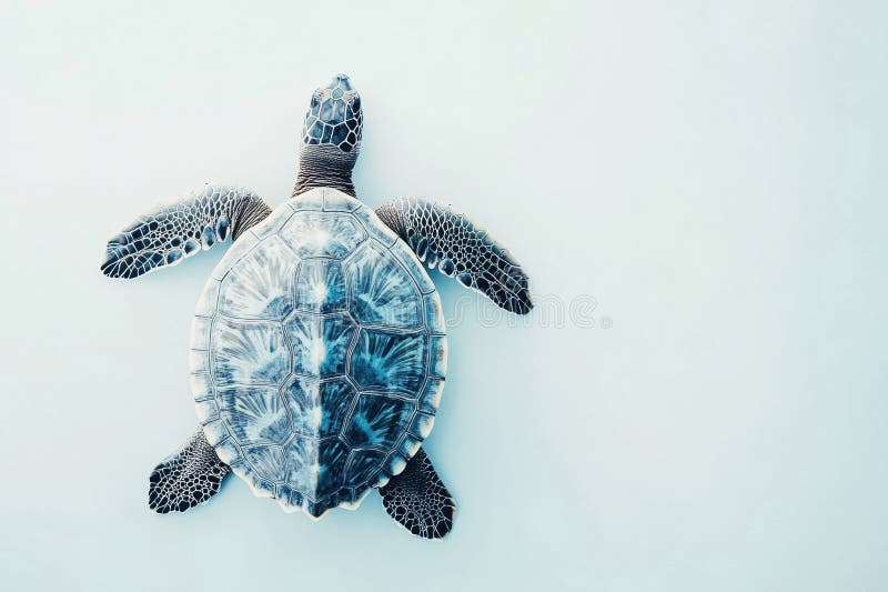 Turtle with Detailed Shell Patterns Swims Above a Minimalist White ...
