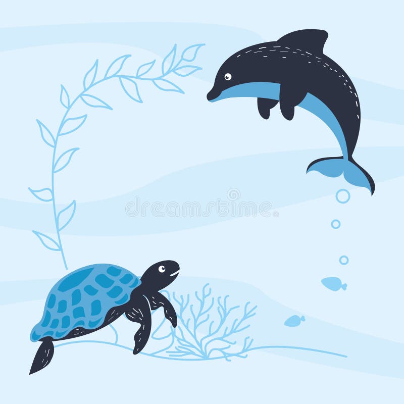Turtle and dolphin stock vector. Illustration of environment - 269665987
