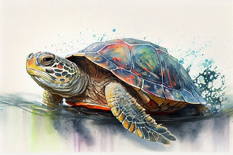 Turtle Drawing with Bit of Watercolour Stock Illustration ...