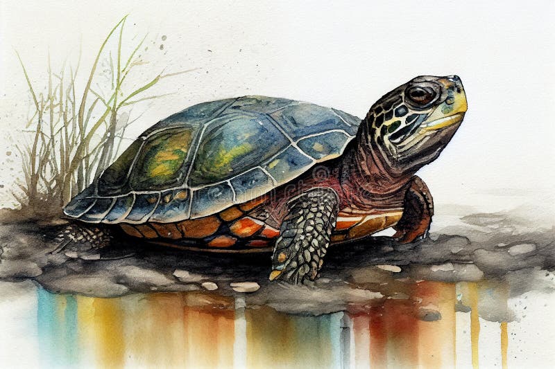 Turtle Drawing with Bit of Watercolour Stock Illustration ...