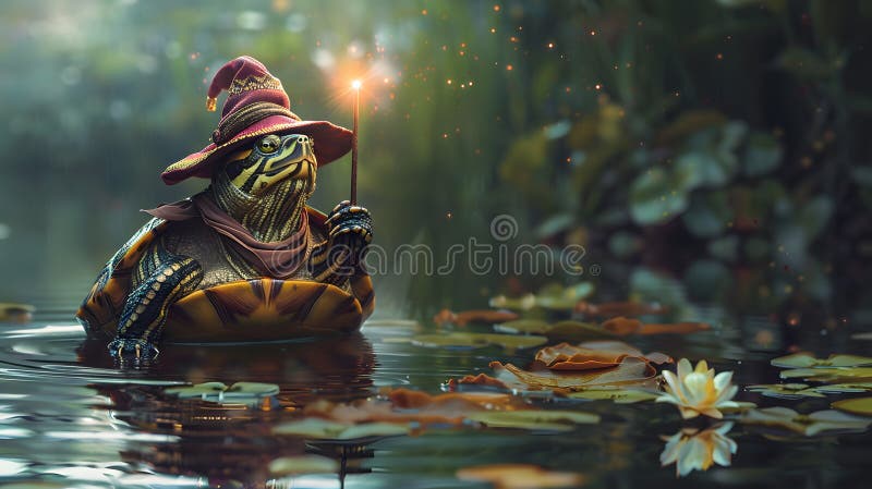 Turtle Dressed As a Wizard with a Tiny Wand in a Mystical, Halloween ...