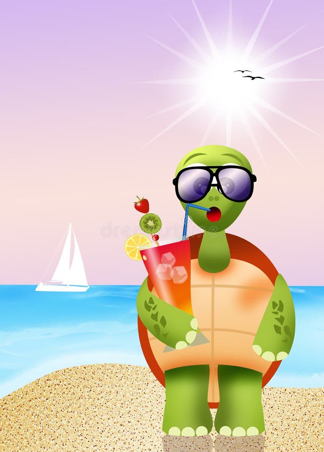Turtle drink a soda stock illustration. Illustration of slow - 80997575