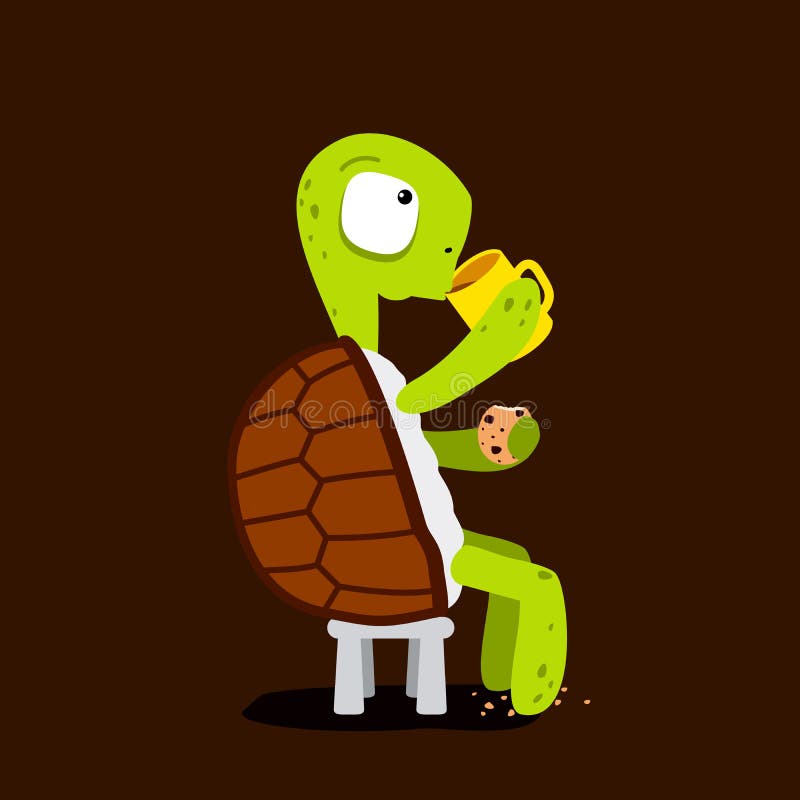 Turtle Drinking Tea with Cookies Stock Image - Illustration of reptile ...