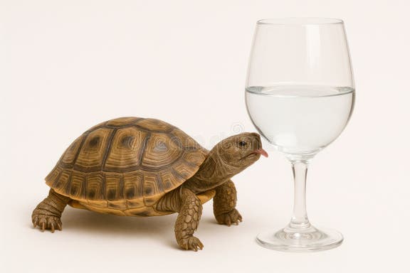 A Turtle Drinks Water from a Glass. Space for Text. Stock Photo - Image ...