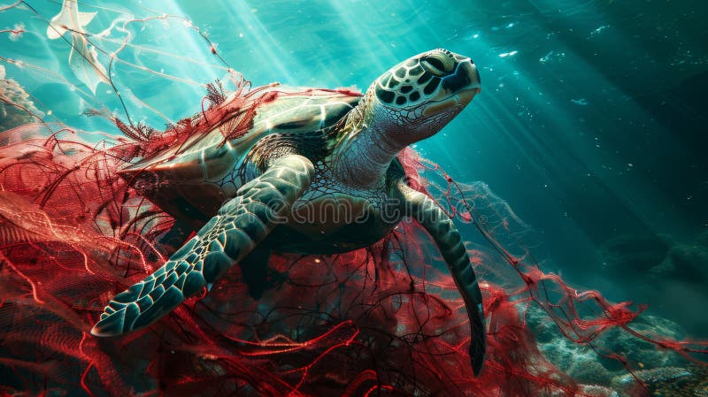 The Turtle Trapped in Net.AI Generated Image Stock Photo - Image of ...