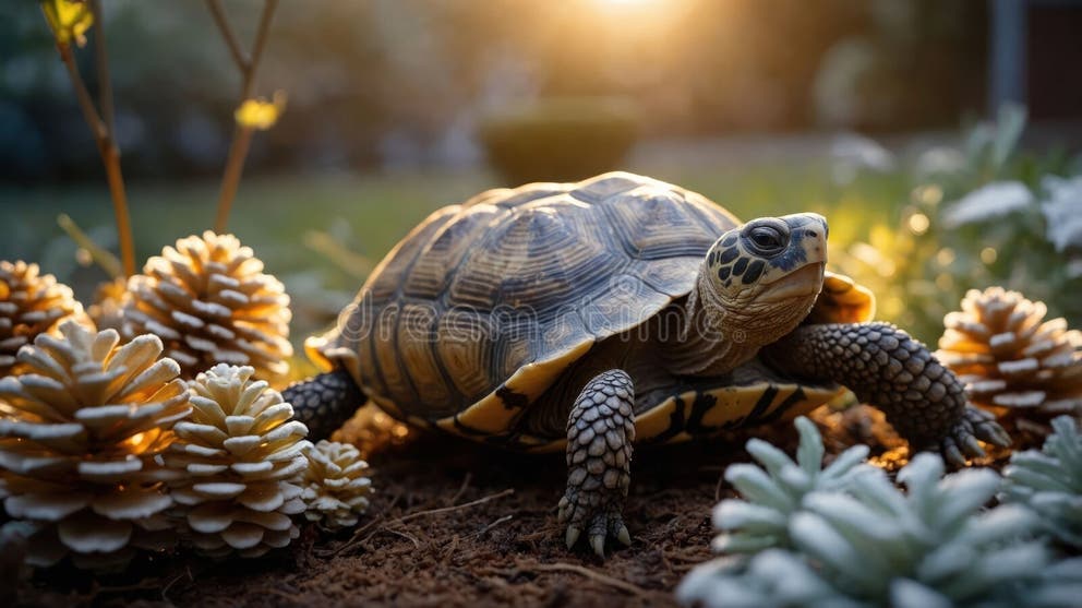 Golden Tortoise Basking in Sunset Garden Stock Illustration ...