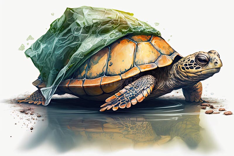 A Turtle Feeding on a Garbage Bag Illustrates the Issue of Water ...