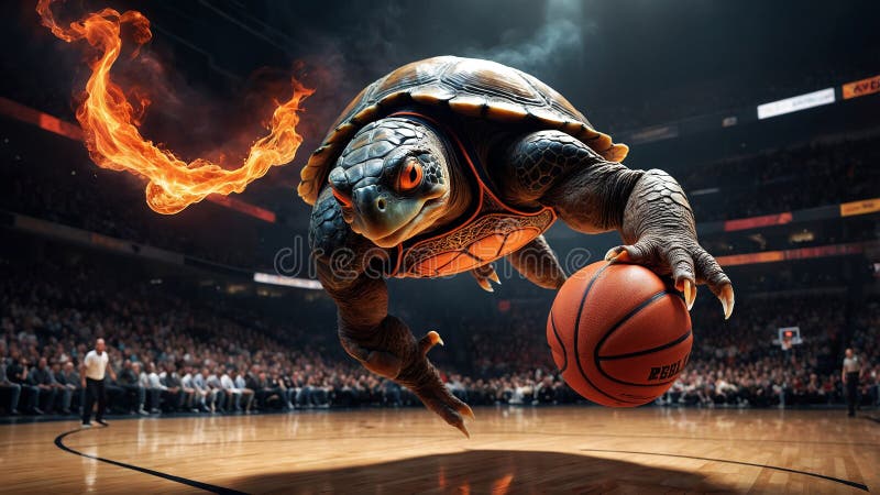Turtle with Flaming Tail Playing Basketball Stock Photo - Image of ...