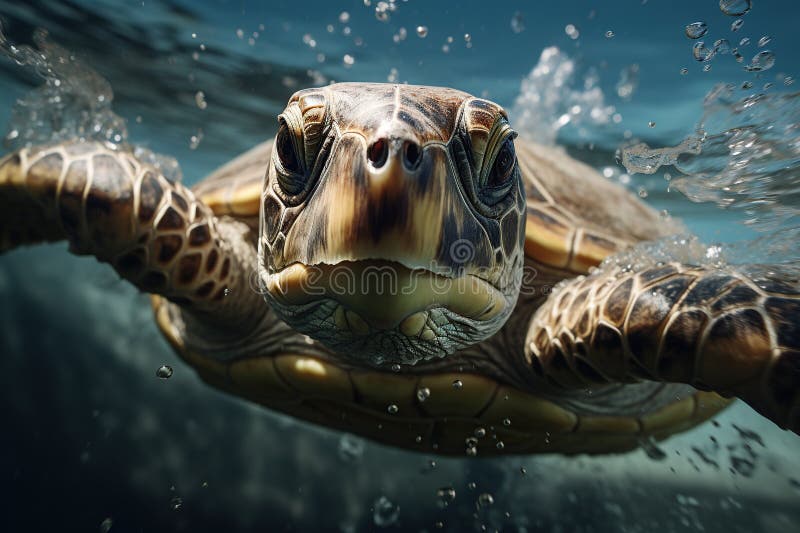 A Turtle Floating in the Ocean, Underwater Wildlife with Animals Stock ...