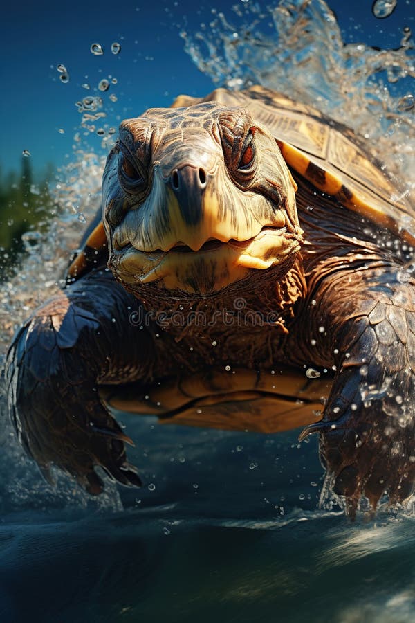 A Turtle Floating in the Ocean, Underwater Wildlife with Animals Stock ...