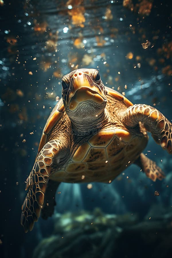 A Turtle Floating in the Ocean, Underwater Wildlife with Animals Stock ...