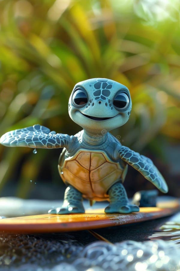 A Turtle Floating on a Surfboard Stock Illustration - Illustration of ...