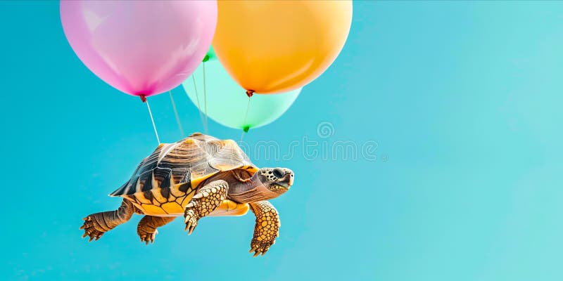 A Turtle Flying with Balloons in the Sky Stock Photo - Image of mammal ...