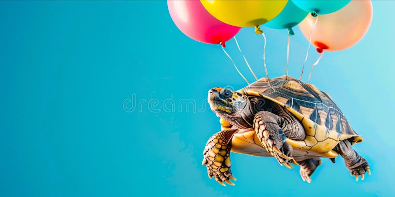 A Turtle Flying with Balloons in the Sky Stock Image - Image of ...