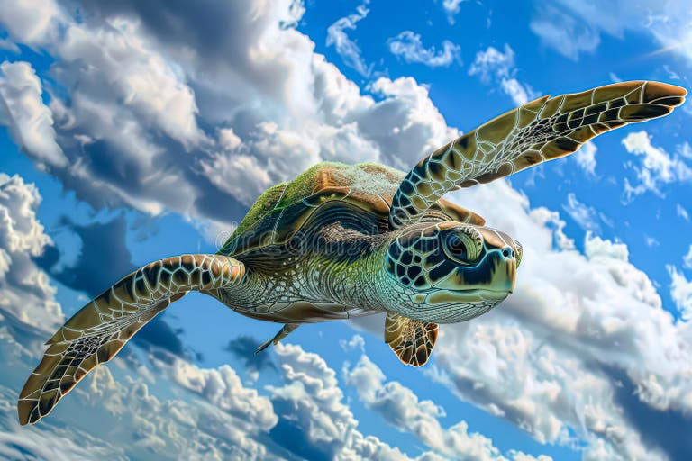 Turtle is Flying through the Sky Stock Image - Image of nature, marine ...