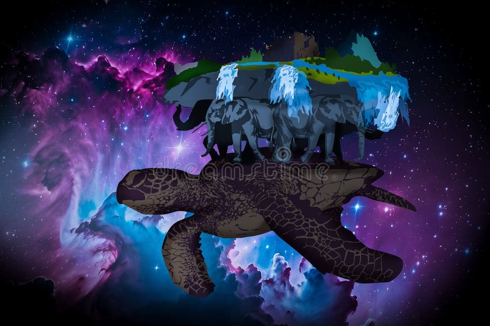 A Turtle with Four Elephants and a Flat Planet Stock Photo - Image of ...