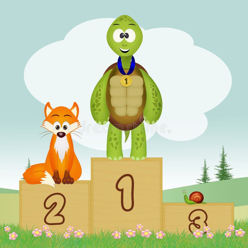 Turtle, Fox and Snail on Podium Stock Illustration - Illustration of ...