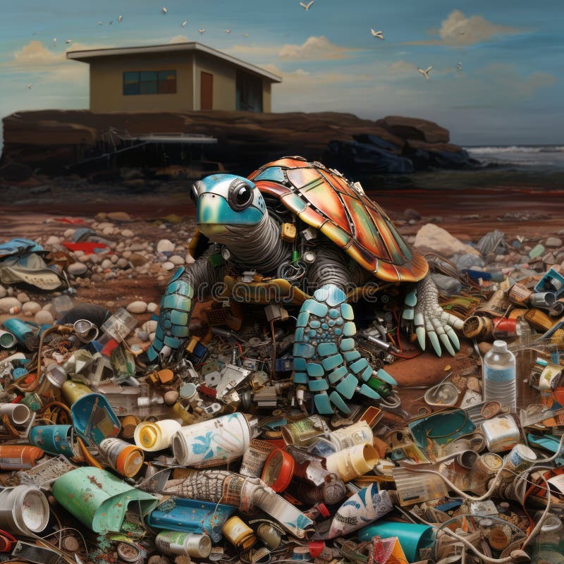 Turtle in a Garbage Dump. Conceptual Image about Environmental ...