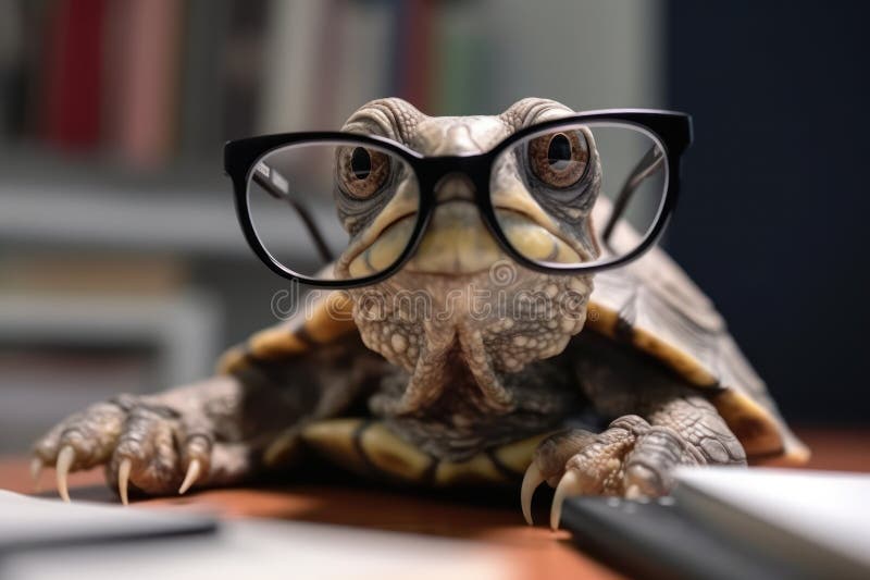 Turtle in Glasses Slow Office Worker Generative AI Stock Illustration ...