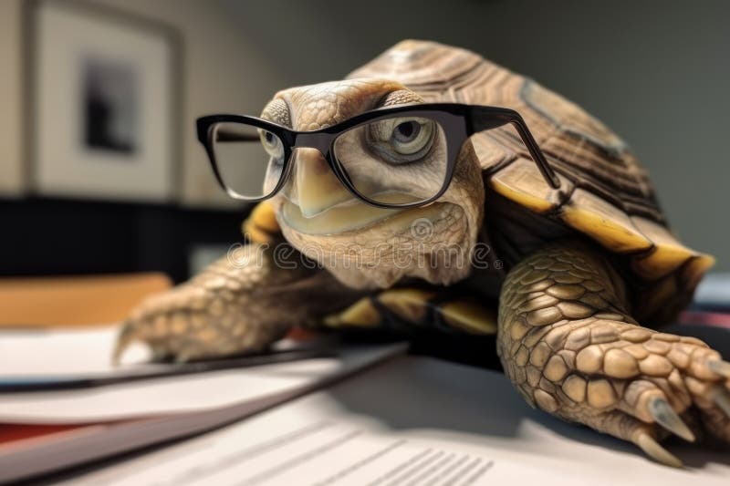 Turtle in Glasses Slow Office Worker Generative AI Stock Illustration ...