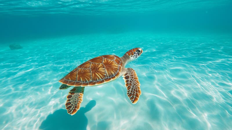 A Turtle Glides through Clear Water Under the Sun, Showcasing Its ...