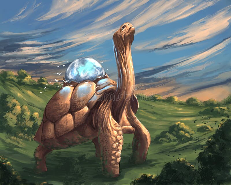 Turtle Holding Earth on the Back Stock Illustration - Illustration of ...