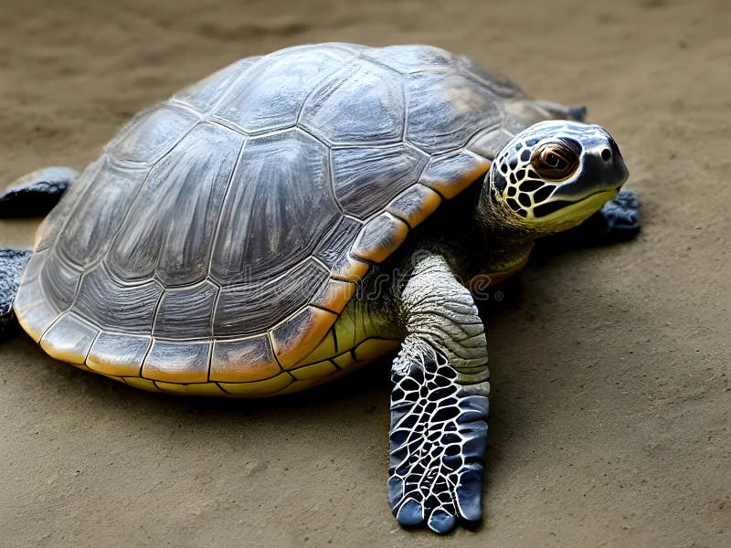 A Turtle with Huge Shells Landing on the Sand Beach Stock Illustration ...