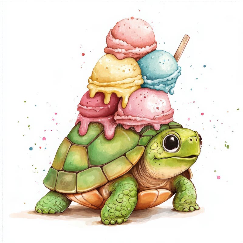 Turtle with Ice Cream Generative AI Stock Illustration - Illustration ...