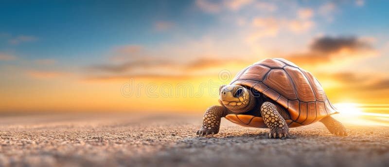 A Turtle with Jet Engines Mounted on Its Shell Moves Swiftly at Sunset ...