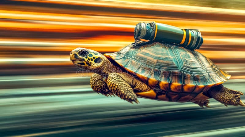 Turtle with Jetpack Flying Fast through the Air Stock Image - Image of ...