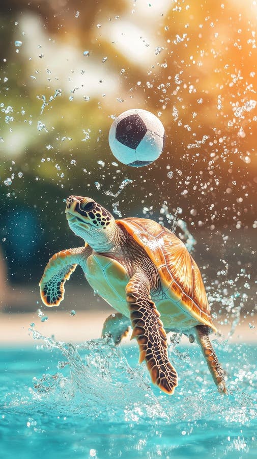 Turtle Jumping into the Water Creating Splashes and Ripples in a ...
