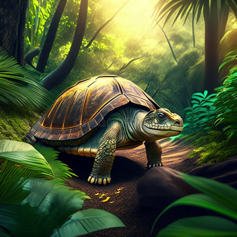 Turtle in the Jungle. 3d Rendering. 3d Illustration Stock Illustration ...