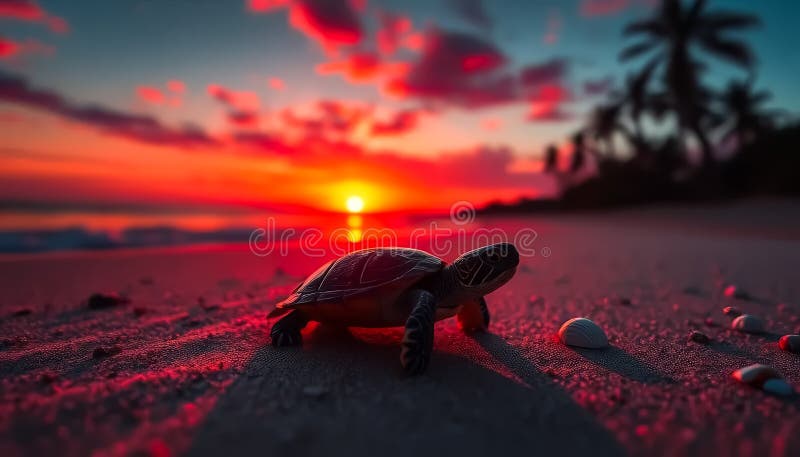 Turtle is Laying on the Beach at Sunset Stock Image - Image of oahu, marine: 367215277