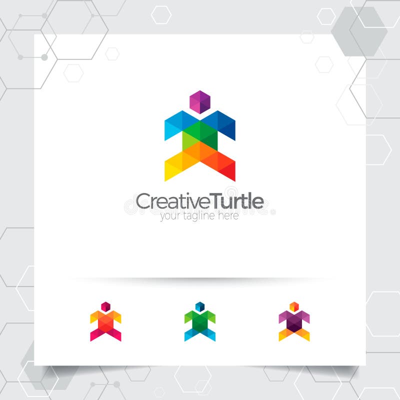 Turtle Logo Vector Design Illustration with Colorful Triangle and Pixel ...