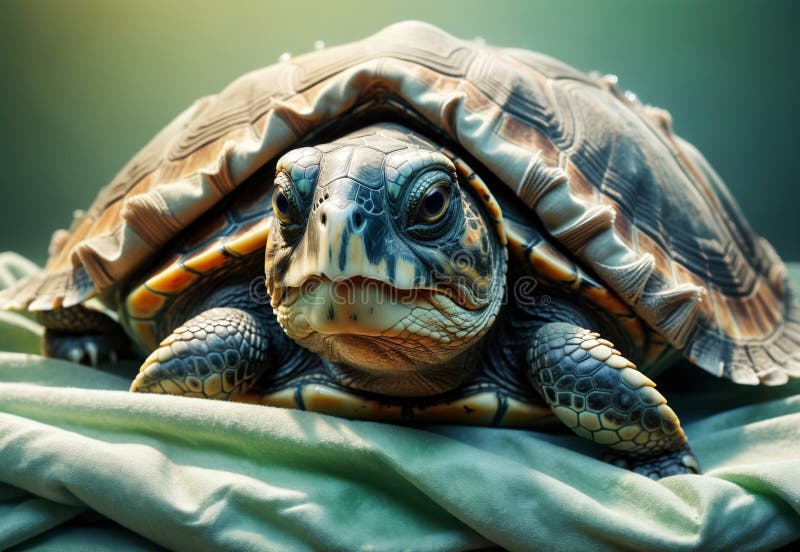 The Turtle is Lying Under a Blanket, Resting and in No Hurry Stock ...