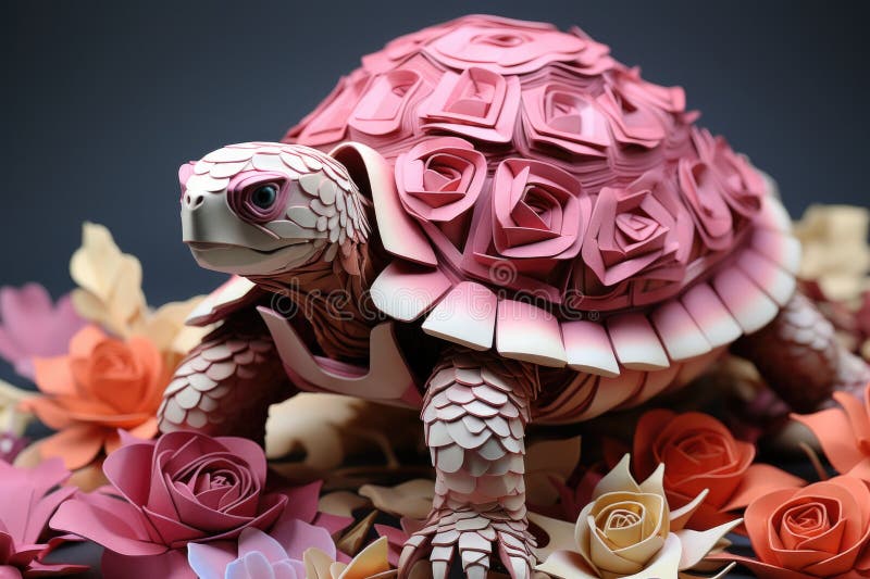A Turtle Made Out of Paper Flowers on a Table Stock Illustration ...