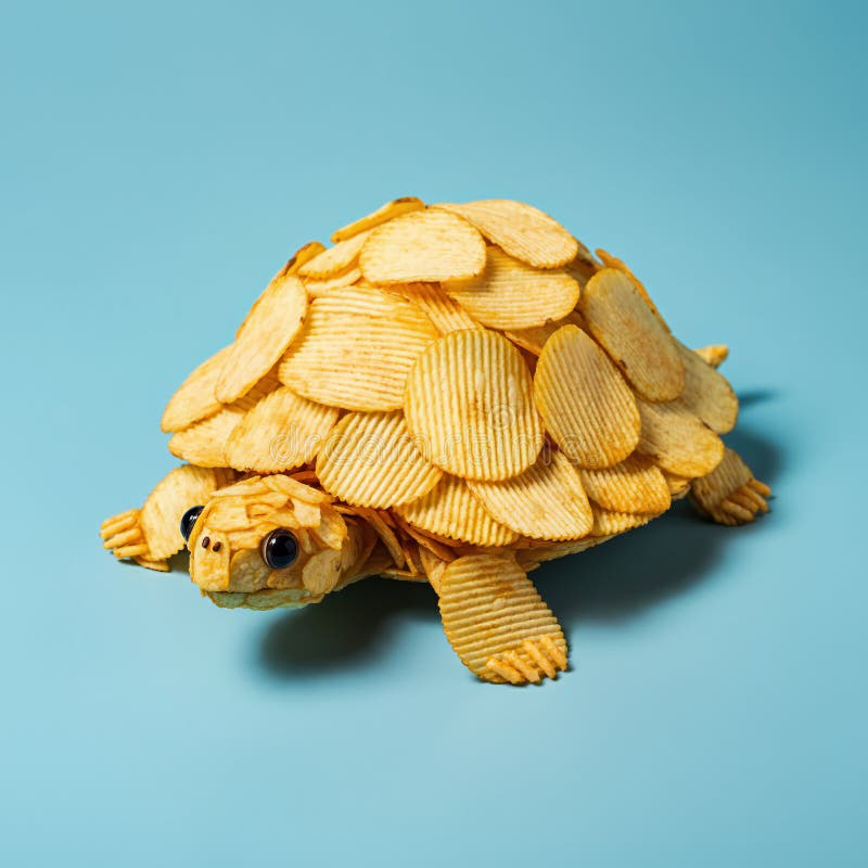 A Turtle Made of Potato Chips, Turquoise Background, Ai Generated ...