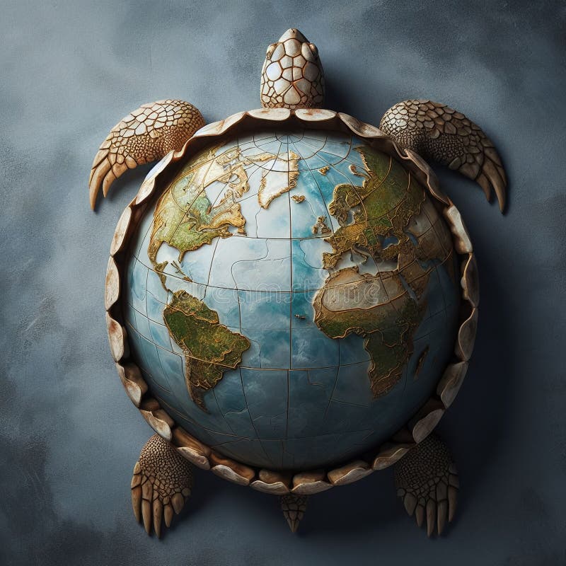 Turtle with a Map of the Earth on Its Shell Stock Illustration ...