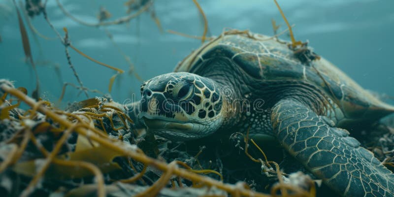 A Turtle or Marine Animal Entangled in Plastic Waste in the Ocean Stock ...