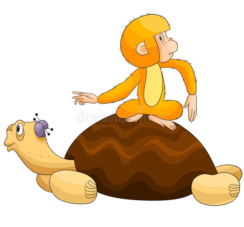 Turtle Monkey Character Cartoon Style Illustration White Stock ...