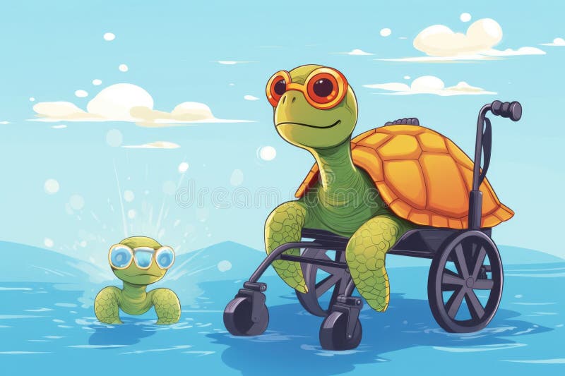 Turtle with Motor Disability in the Water Stock Illustration ...