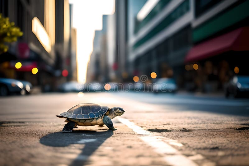 Turtle Moving Very Quickly Down a Busy City Street. AI Generated ...