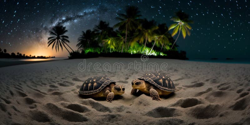 Turtle on the Night Beach. Created with Generative Ai Technology Stock ...
