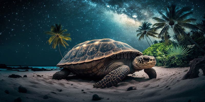 Turtle on the Night Beach. Created with Generative Ai Technology Stock ...